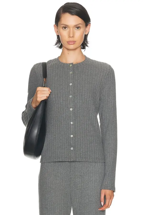 Donni. Sweater Rib Cardigan - Charcoal Grey