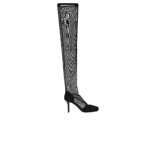 COURREGES Square Toe 80 Mesh Thigh Boot - Black