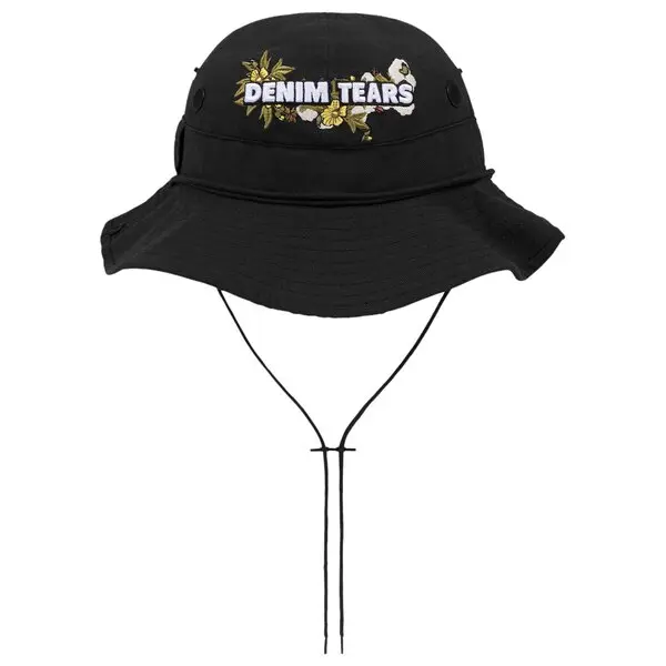 DENIM TEARS Cotton Floral Logo Bucket Hat - Black