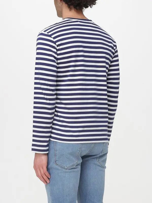 Play Comme Des Garcon Striped Cotton T-shirt With Logo - Blue