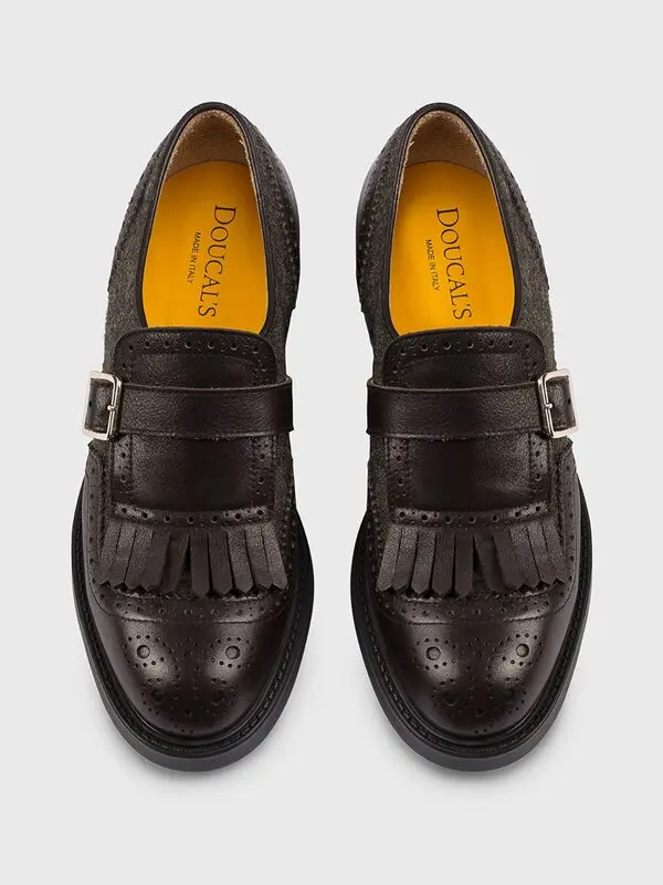 DOUCAL'S Monk Strap Oxford Shoes With Fringing - Mahogany