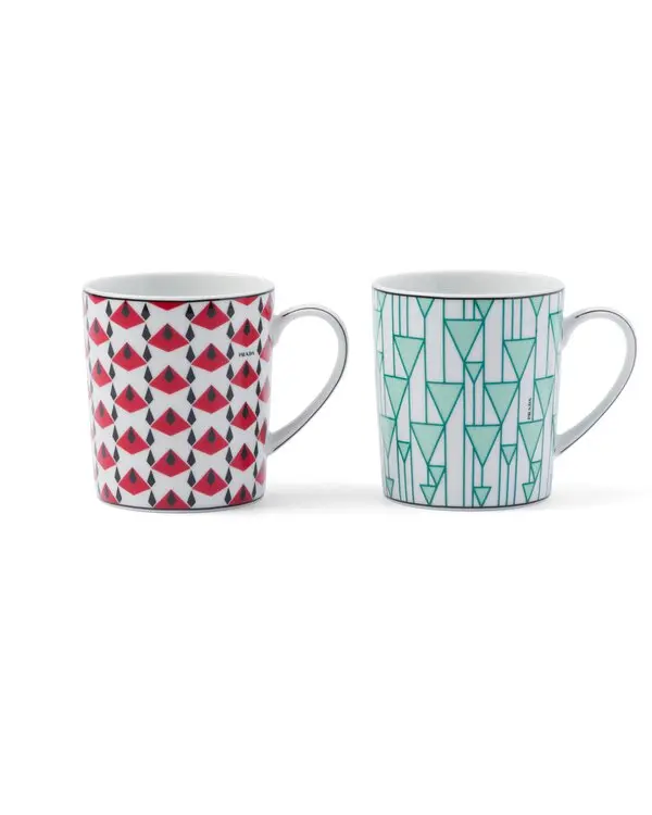 Prada Set Of Two Porcelain Mugs - Black