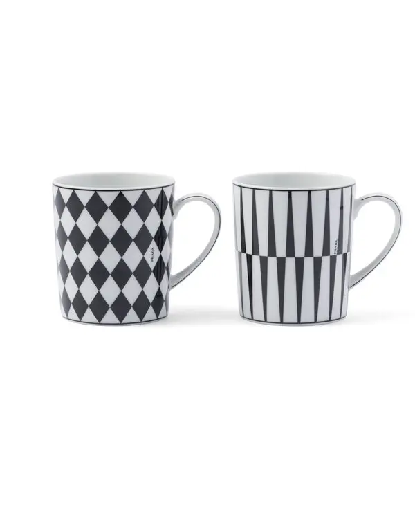 Prada Set Of Two Porcelain Mugs Checkerboard And Stripes