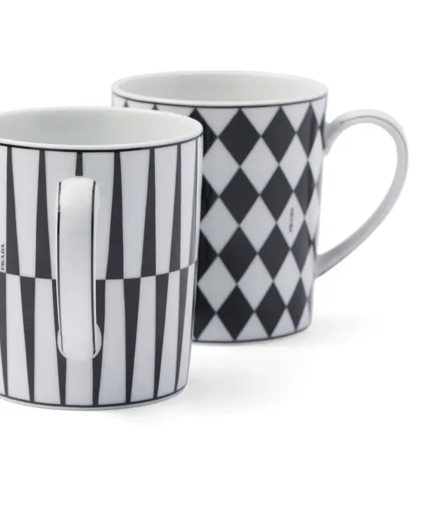 Prada Set Of Two Porcelain Mugs Checkerboard And Stripes