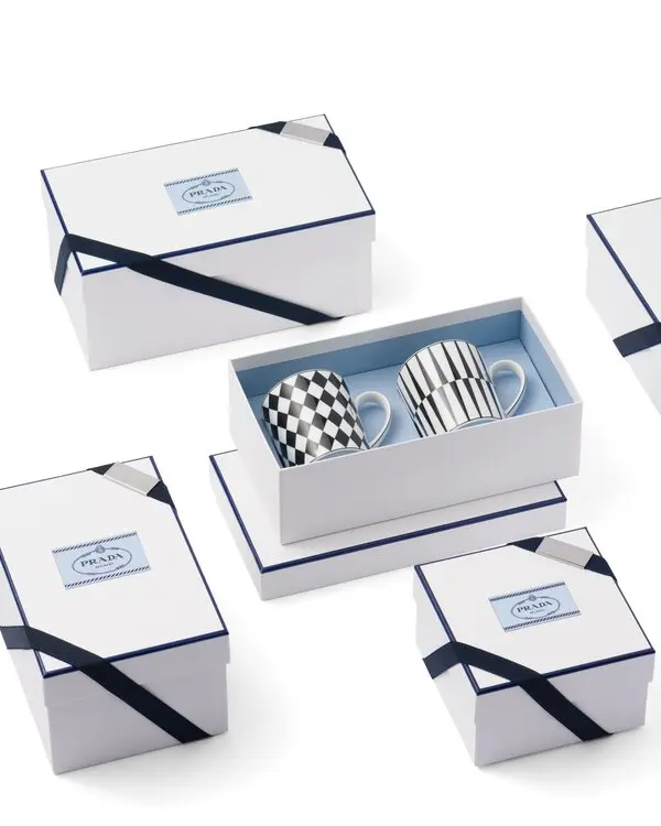 Prada Set Of Two Porcelain Mugs Checkerboard And Stripes