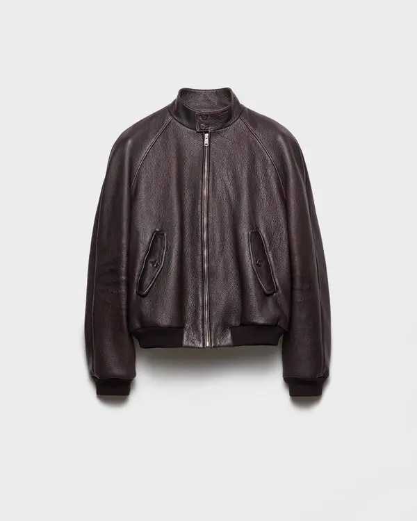Prada Leather Bomber Jacket - Dark Brown
