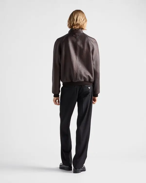 Prada Leather Bomber Jacket - Dark Brown