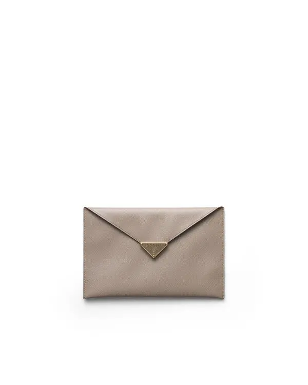 Prada Saffiano Leather Envelope Clutch - Grey