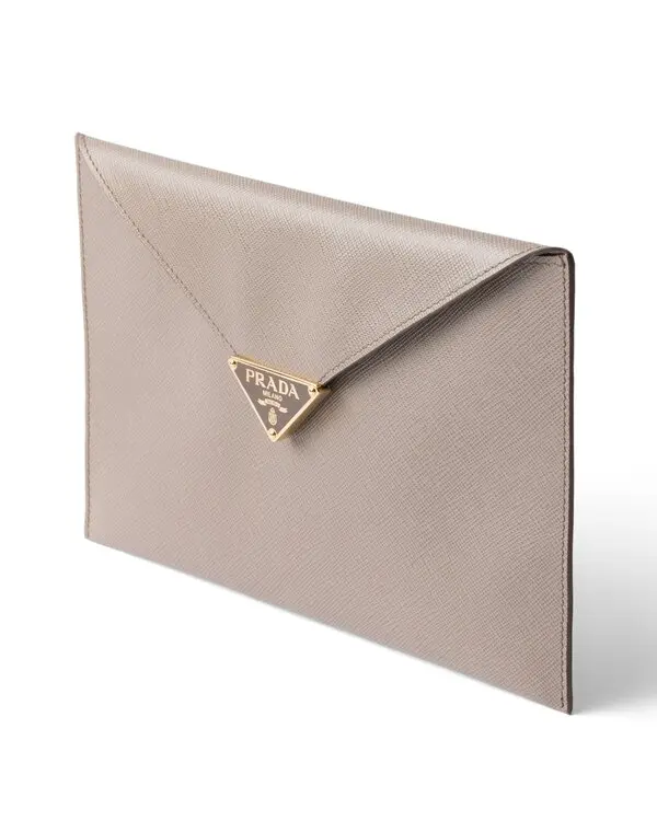 Prada Saffiano Leather Envelope Clutch - Grey