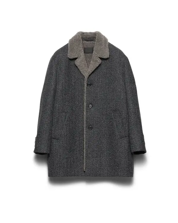 Prada Chevron Patterned Wool Coat - Grey