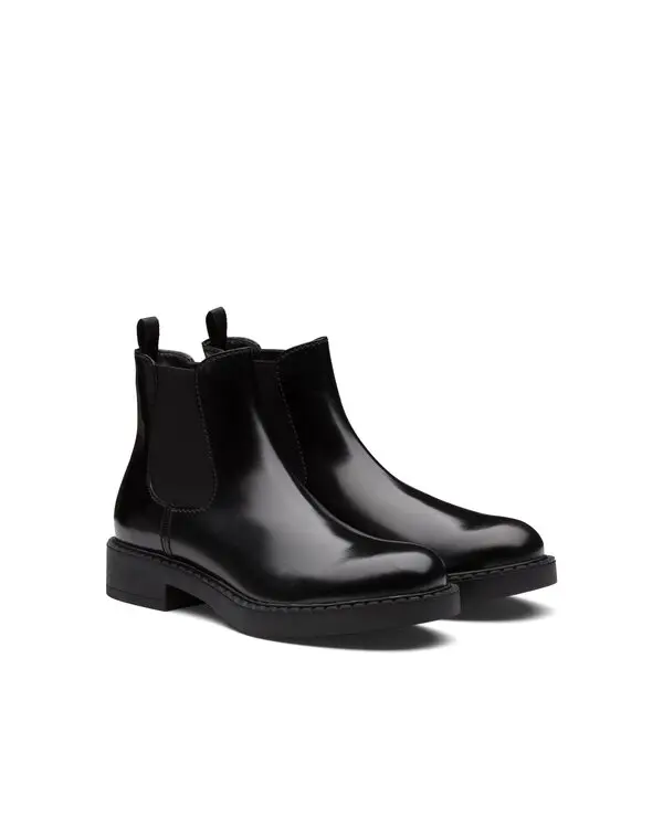 Prada Brushed Leather Chelsea Boots - Black