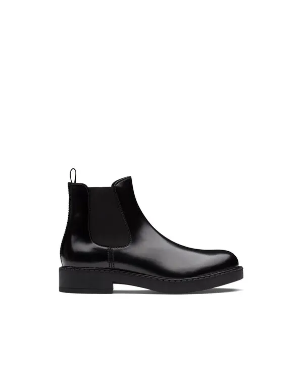 Prada Brushed Leather Chelsea Boots - Black