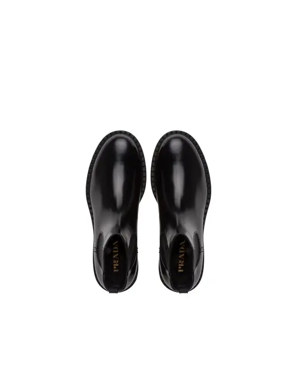 Prada Brushed Leather Chelsea Boots - Black