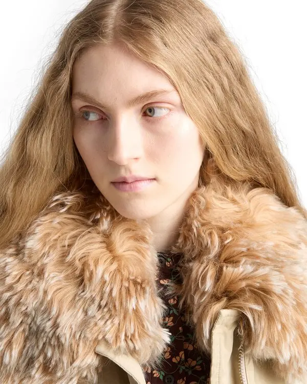 Prada Medium-weight Old Panama Cotton Down Jacket With Removable Shearling Collar