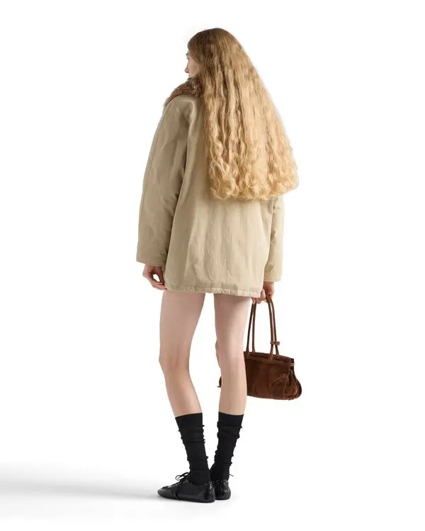 Prada Medium-weight Old Panama Cotton Down Jacket With Removable Shearling Collar