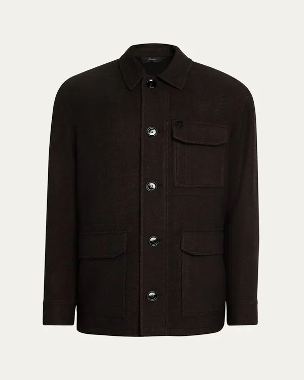 Brioni Wool Herringbone Overshirt - Brown