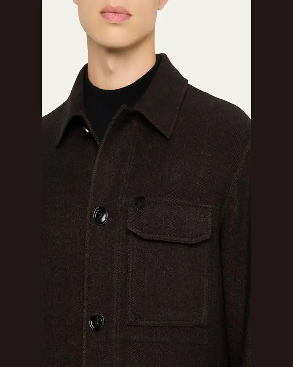 Brioni Wool Herringbone Overshirt - Brown