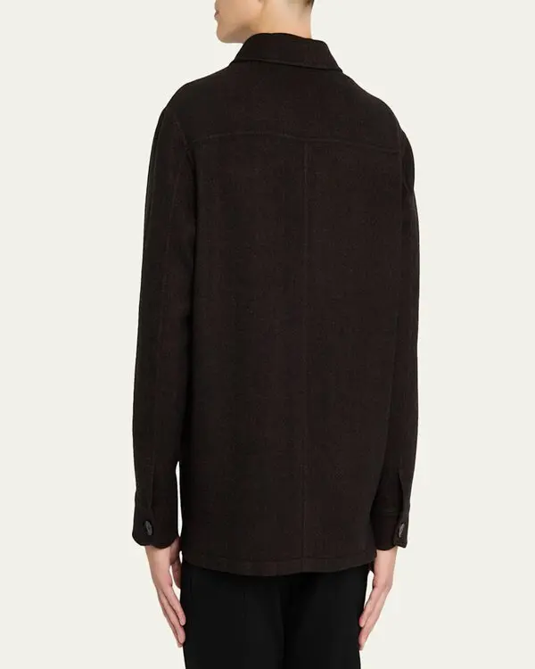 Brioni Wool Herringbone Overshirt - Brown