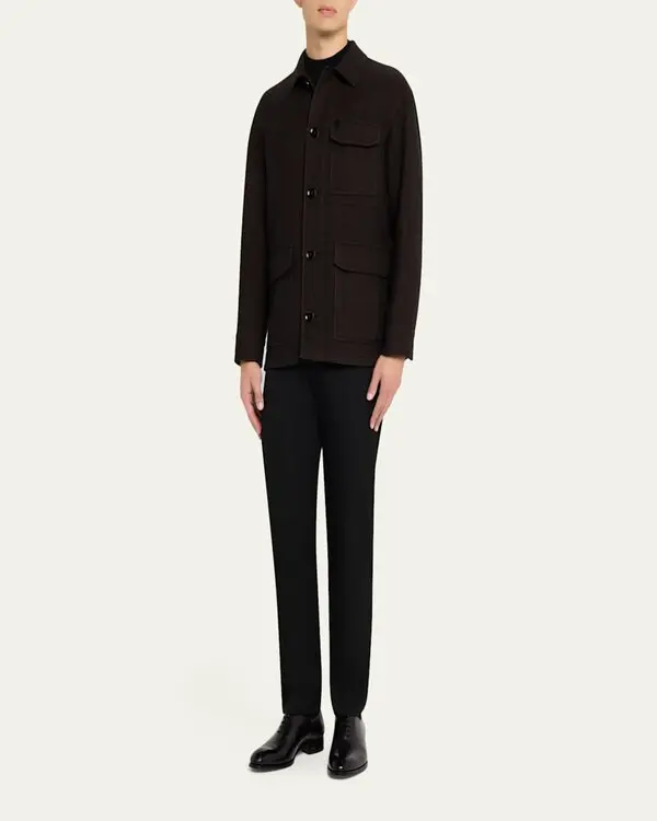 Brioni Wool Herringbone Overshirt - Brown