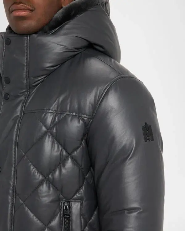 Mackage Quilted Leather Down Jacket With Shearling Hood