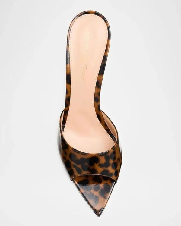 GIANVITO ROSSI Elle Leopard Patent Leather Mule Pumps