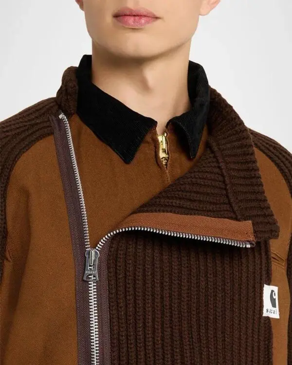 SACAI X CARHARTT WIP Washed Duck & Wool Knit Blouson Jacket - D/beige