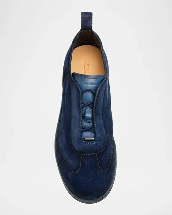 Santoni Lume Suede Stretch-lace Low-top Sneakers - Blue