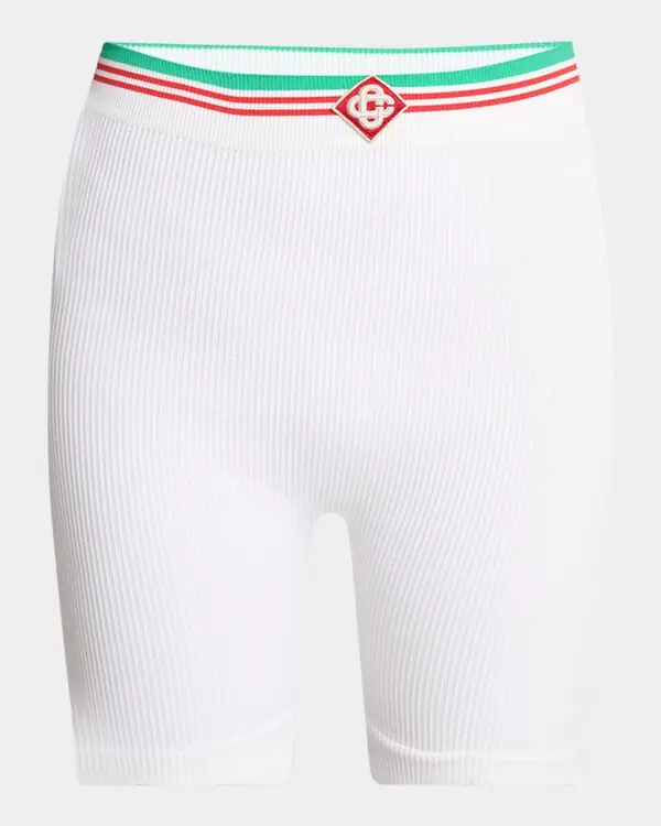 Casablanca Logo-band Ribbed Biker Shorts - White Mult