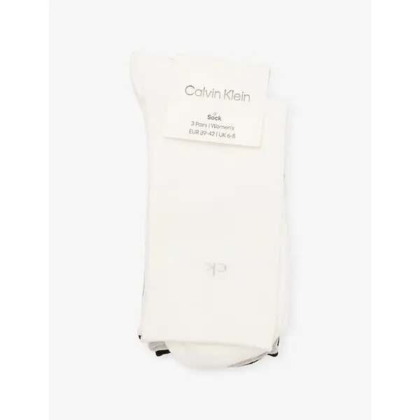 Calvin Klein Rolltop Stretch-cotton Socks Pack - White/grey/black