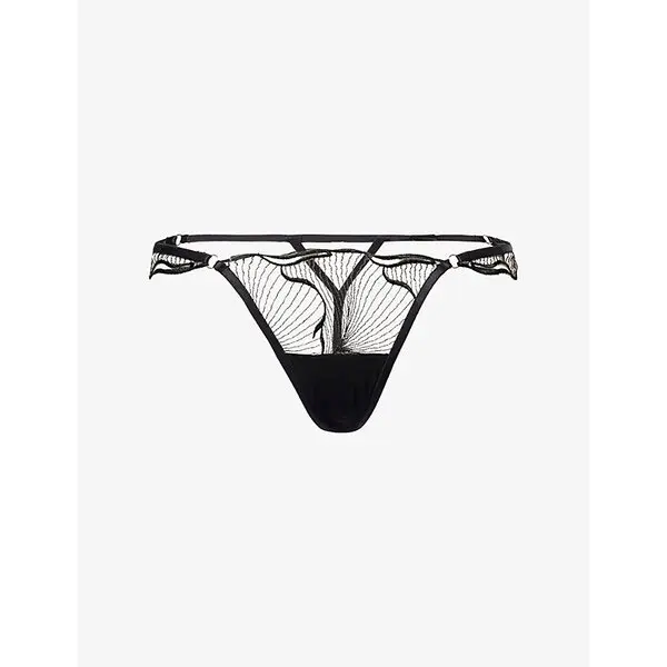 Bluebella Marabel Embroidered Sheer Thong - Black/sheer