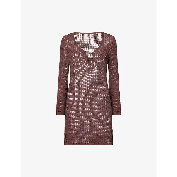 Melissa Odabash Ellis Crochet-knit Mini Dress - Brown