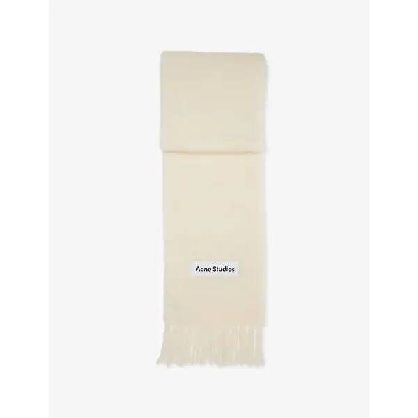 Acne Studios Brand-embroidery Wool-blend Scarf - White