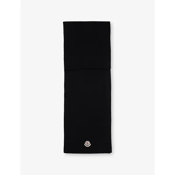 Moncler Brand-patch Ribbed Wool Scarf - Black