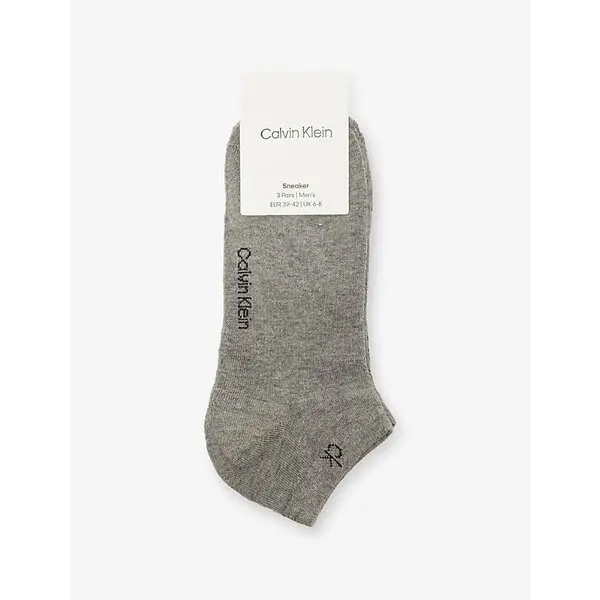 Calvin Klein Logo Stretch-cotton Trainer Socks Pack - Grey Melange