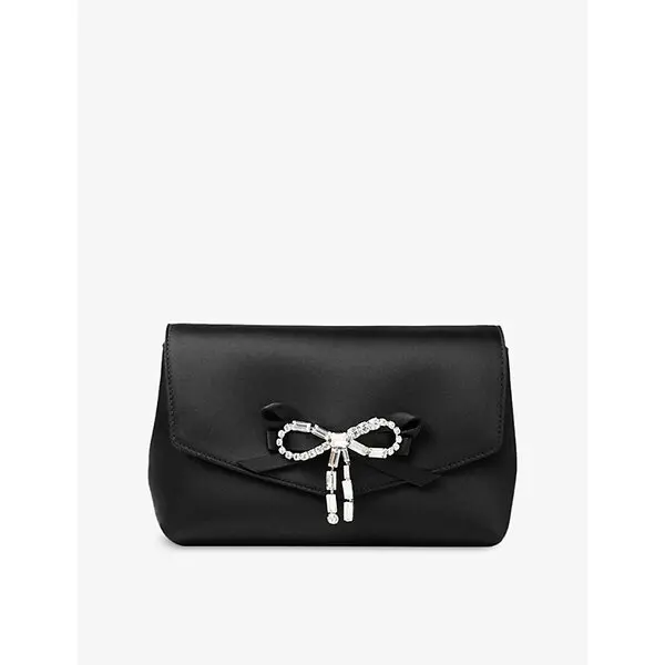 JIMMY CHOO Satin Clutch Bag With Bow Detail - Black/silver