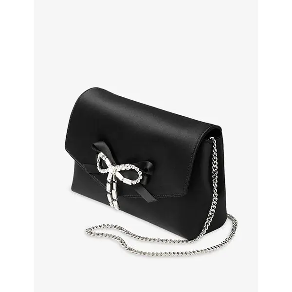 JIMMY CHOO Satin Clutch Bag With Bow Detail - Black/silver