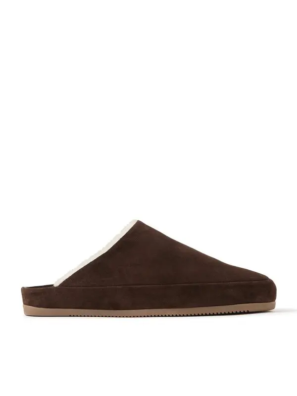 Mulo Shearling-lined Suede Slippers - Brown