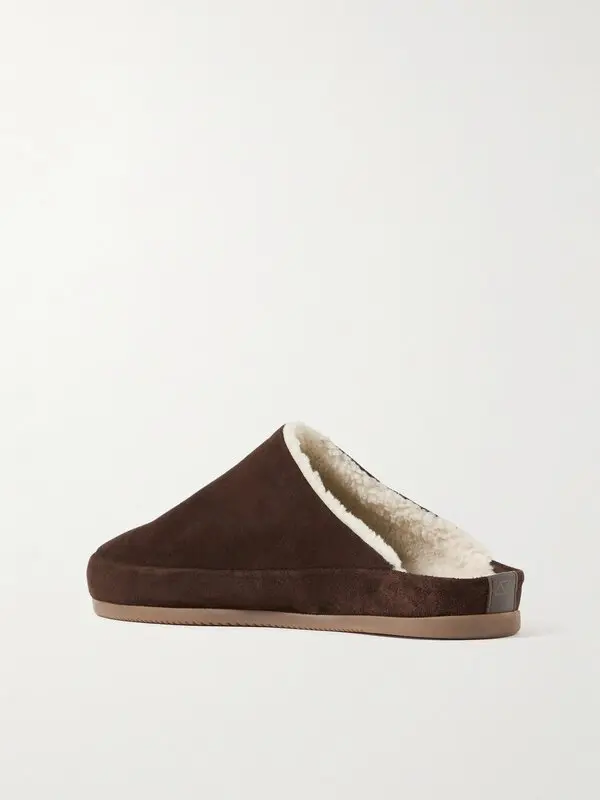 Mulo Shearling-lined Suede Slippers - Brown