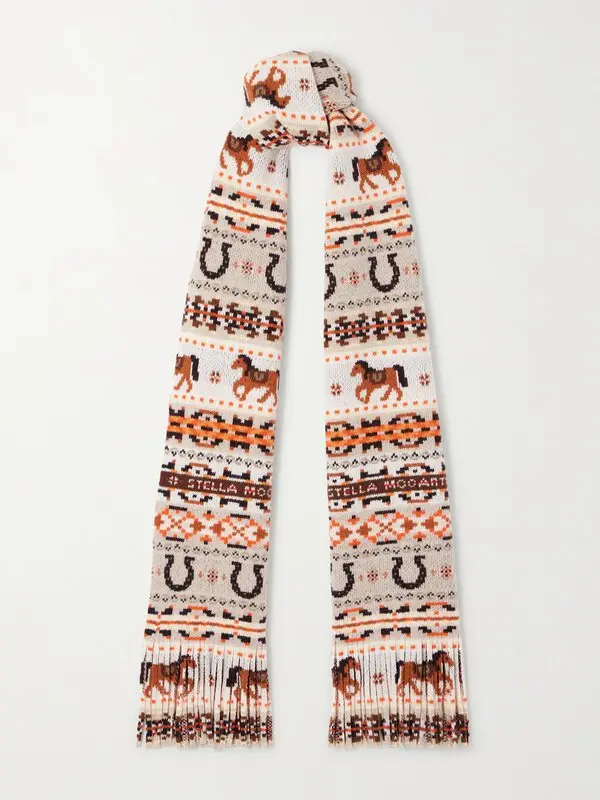 Stella McCartney Fringed Wool Scarf - Brown