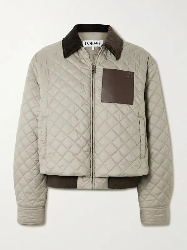 Loewe Corduroy- And Leather-trimmed Quilted Jacket - Gray