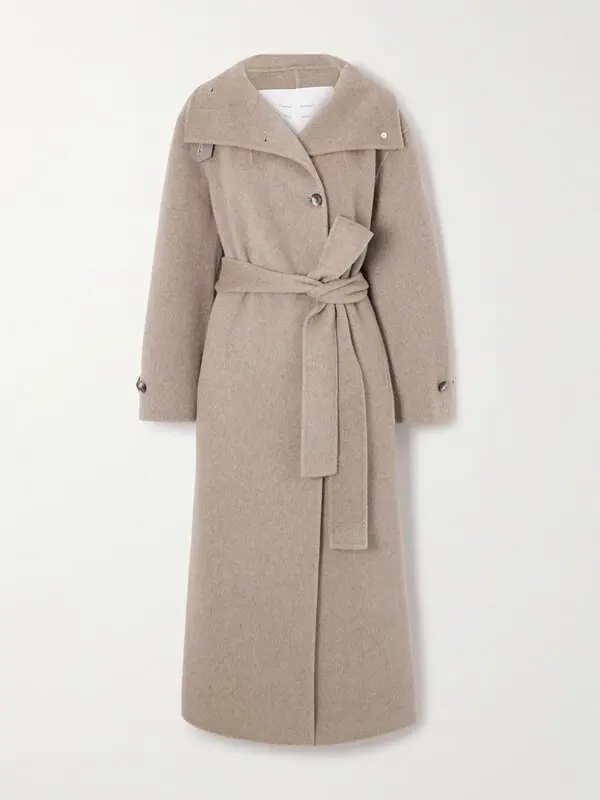 Proenza Schouler White Label Corey Belted Wool-blend Coat With Leather Trim - Neutrals