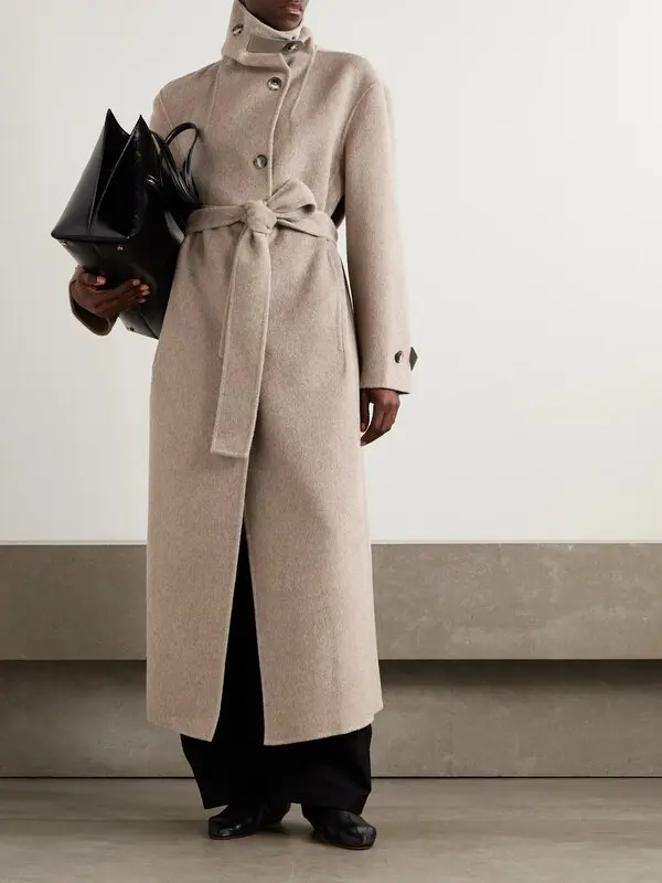 Proenza Schouler White Label Corey Belted Wool-blend Coat With Leather Trim - Neutrals