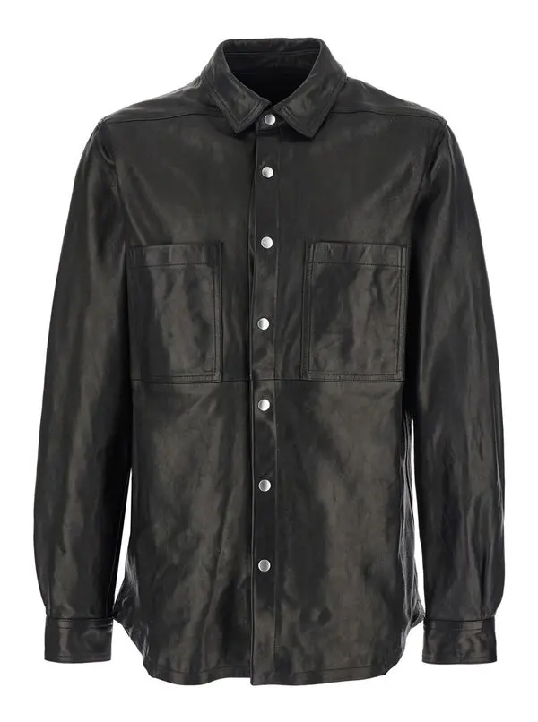 Rick Owens Leather Jacket With Classic Collar