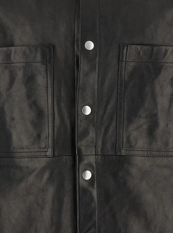 Rick Owens Leather Jacket With Classic Collar