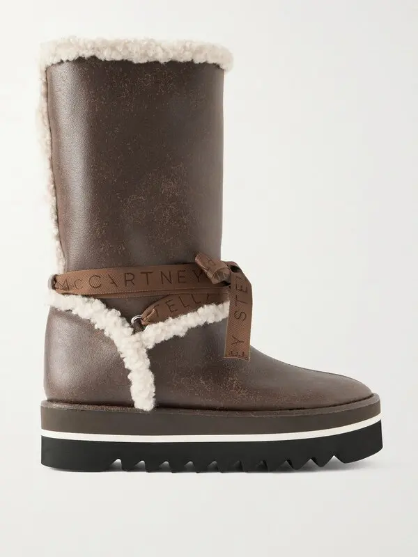 Stella McCartney Sneak-elyse Fleece-trimmed Boots - Brown