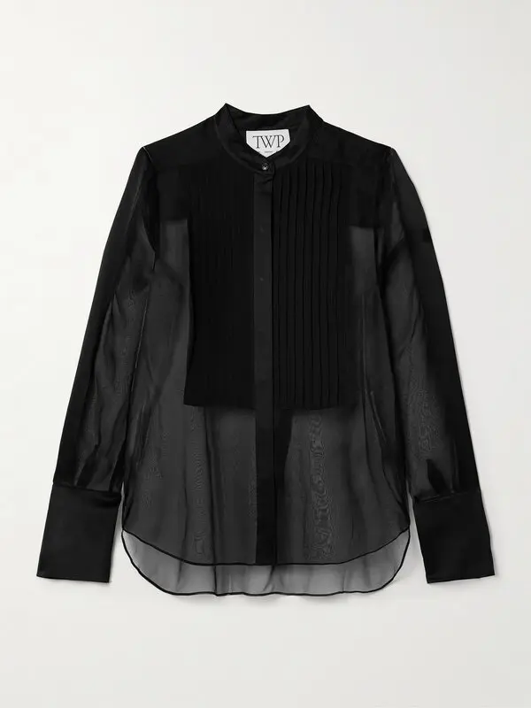 TWP Peyton Pintucked Silk-organza And Satin Blouse