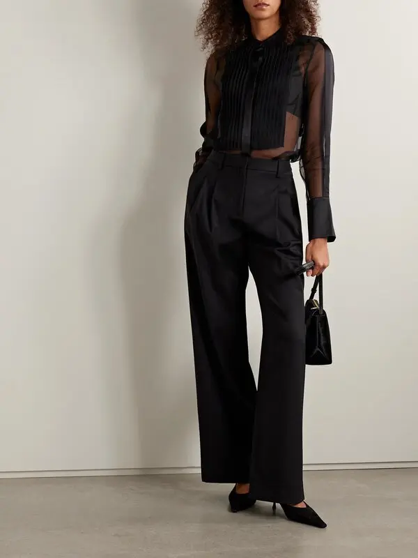 TWP Peyton Pintucked Silk-organza And Satin Blouse