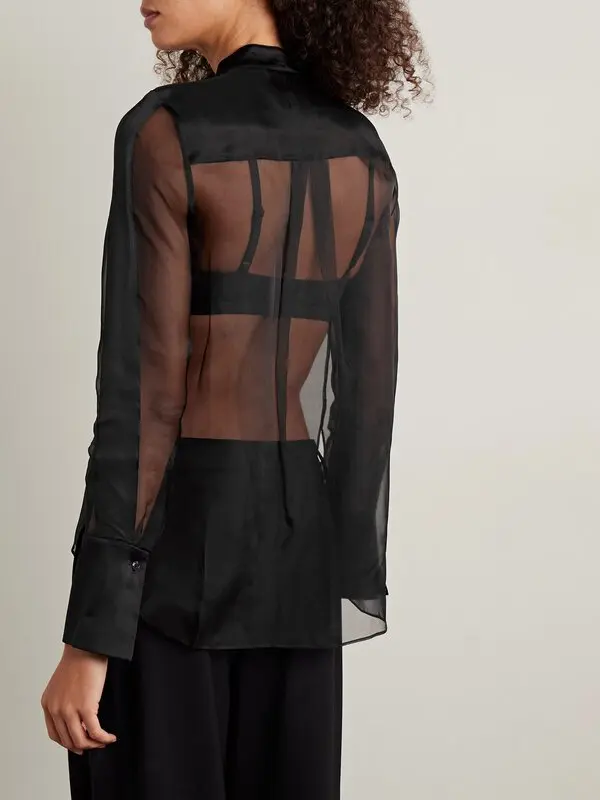 TWP Peyton Pintucked Silk-organza And Satin Blouse