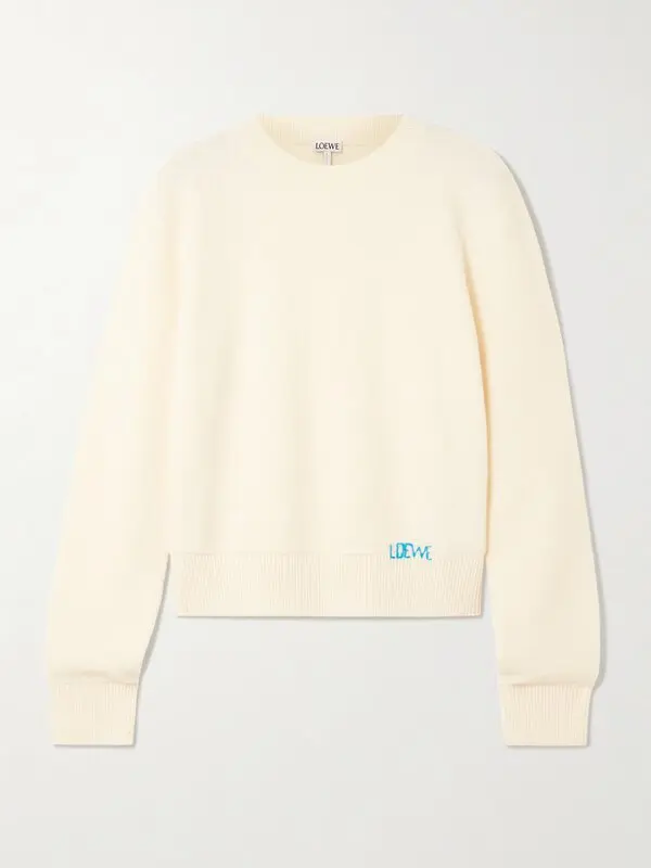 Loewe Embroidered Wool Sweater - Neutrals