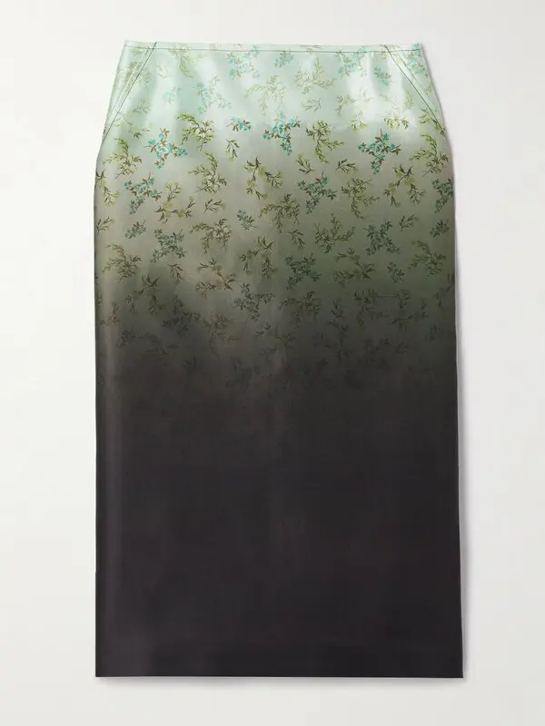 JIL SANDER Floral-print Silk-satin Midi Skirt - Green